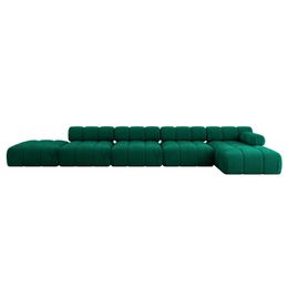 ECKSOFA modulares Sofa Lizur-L3 - 475x160x70 cm Dunkelgr&uuml;n Velours