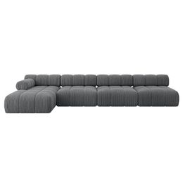 ECKSOFA modulares Sofa Razon-L3 - 380x160x70 cm Dunkelgrau Cord