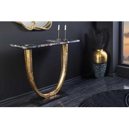 Riess Ambiente Handgefertigter Konsolentisch OMEGA 80cm schwarz Marmor gold Metall Riess-Ambiente rechteckig Barock Boheme Glamour Modern Retro