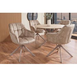 Riess Ambiente Drehbarer Stuhl PAPILLON beige Samt mit Armlehne champagner greige Metallgestell Polsterstuhl Riess-Ambiente Esszimmerstuhl K&uuml;chenstuhl Modern Retro