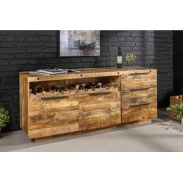 Riess Ambiente Massives Sideboard IRON CRAFT 175cm natur Mangoholz mit Schubladen Weinregal Riess-Ambiente