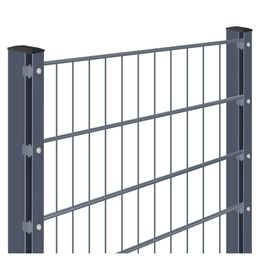 Doppelstabmattenzaun zum Aufd&uuml;beln mit Winkelplatte Rundum-sorglos-Paket Anthrazit Komplettset, 6/5/6 mm, 7,5 m,830 mm