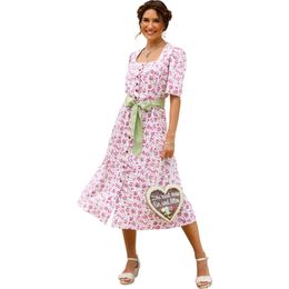 Damen Trachtenkleid mit Spitzen-Details rosenquarz-lindgr&uuml;n-bedruckt, Gr&ouml;&szlig;e 44