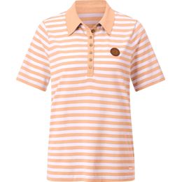 CR&Eacute;ATION L Damen Poloshirt mit Seitenschlitzen apricot-wei&szlig;-geringelt Gr&ouml;&szlig;e 40