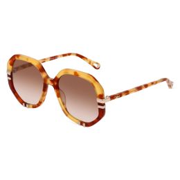 Chlo&eacute; Chlo&eacute; CH0105S | Unisex-Sonnenbrille | Fassung: Vollrand, Geometrisch, Acetat, Gelb Havanna | Glasfarbe: Braun Verlaufend