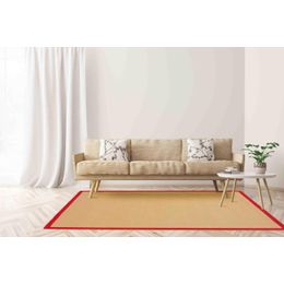 Sisalteppich CarpetFine "Sisal , auch als L&auml;ufer erh&auml;ltlich", rot, B:240cm H:5mm L:340cm, Sisal, Teppiche, Sisalteppich, mit farbiger Bord&uuml;re, Anti Rutsch R&uuml;ckseite, viele Gr&ouml;&szlig;en, Wohnzimmer