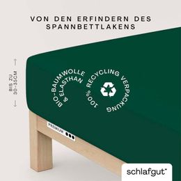 Spannbettlaken Schlafgut "PREMIUM Mako-Zwirn-Jersey, 220 g/m&sup2;, 95% Bio-Baumwolle, 5% Elasthan", gr&uuml;n (gr&uuml;n deep), 1 Stk., Mako-Zwirn-Jersey, 120-130x200-220 30cm, Mako-Zwirn-Jersey, Obermaterial: 95% Baumwolle, 5% Elasthan, Bettlaken, Spannbettlaken, Bettlaken bis 30 cm H&ouml;he, PREMIUM-Qualit&auml;t langlebig, perfekter Sitz