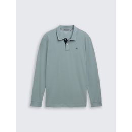Tom Tailor Herren Langarm Piqu&eacute; Poloshirt, gr&uuml;n, Uni, Gr. XXXL