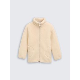 Tom Tailor M&auml;dchen Teddy Sweatjacke mit Fleece, beige, Uni, Gr. 116/122