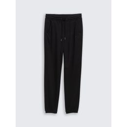 Tom Tailor Denim Damen Jogginghose mit Glitzer-Stickerei, schwarz, Uni, Gr. M