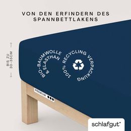 Spannbettlaken Schlafgut "PREMIUM Mako-Zwirn-Jersey, 220 g/m&sup2;, 95% Bio-Baumwolle, 5% Elasthan", blau (blau deep), 1 Stk., Mako-Zwirn-Jersey, 140-160x200-220 30cm, Mako-Zwirn-Jersey, Obermaterial: 95% Baumwolle, 5% Elasthan, Bettlaken, Spannbettlaken, Bettlaken bis 30 cm H&ouml;he, PREMIUM-Qualit&auml;t langlebig, perfekter Sitz