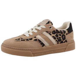 Plateausneaker Mustang Shoes "Rhonda", Damen, Gr. 37, natur, leo, Lederimitat, Textil, Schuhe Plateausneaker, Freizeitschuh, Halbschuh, Schn&uuml;rschuh mit modischen Kontrastbes&auml;tzen
