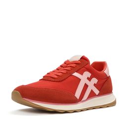 Keilsneaker fitflop "RETRO-Q FF FABRIC/SUEDE SNEAKERS", Damen, Gr. 40, rot, Leder, Nylon, Veloursleder, Schuhe, Schn&uuml;rschuh, Freizeitschuh, Halbschuh mit Kontrastbesatz