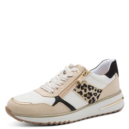 Keilsneaker Marco Tozzi, Damen, Gr. 37, beige (wei&szlig; kombiniert), Synthetik, Textil, kontrastfarbene Details, Schuhe, Freizeitschuh, Halbschuh, Schn&uuml;rer, praktischer Au&szlig;enrei&szlig;verschluss
