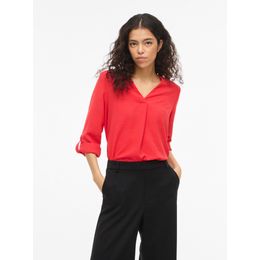 Blusenshirt Vila "VIJOSA 3/4 V-NECK TOP - NOOS", Damen, Gr. 34, rot (hibiscus), Jersey, Obermaterial: 100% Polyester, unifarben, regular fit normal, V-Ausschnitt, Shirts Blusenshirt