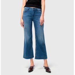 Weite Jeans MAC "DREAM WIDE", Damen, Gr. 40, N-Gr, storm blau authentic wash, Web, Obermaterial: 75% Baumwolle, 12% Modal, 9% Polyester, 4% Elasthan, Jeans, mit Fransen am Saum