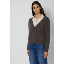 Cardigan Street One, Damen, Gr. 34, rustic braun meliert, Web, 37% Baumwolle, 34% Polyacryl, 26% Polyester, 3% Elasthan, unifarben, normal normal, V-Ausschnitt, Rippb&uuml;ndchen, Strickjacken, mit V-Ausschnitt