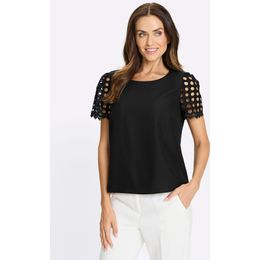 Kurzarmbluse Heine, Damen, Gr. 34, schwarz, 100% Polyester, &Auml;rmel:100% Polyester, unifarben, Rundhals, Blusen
