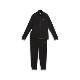 Jogginganzug Puma "Metallic Trainingsanzug mit Rei&szlig;verschluss Damen", Herren, Gr. M, schwarz, Obermaterial: 68% Baumwolle, 32% Polyester. Kragen: 97% Baumwolle, 3% Elasthan. Rippe: 97% Baumwolle, 3% Elasthan. Seitentasche &ndash; Oben: 100% Baumwolle, Sportanz&uuml;ge Jogginganzug