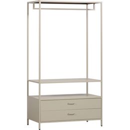 Kompaktgarderobe Woood "Ferris mit offenem Kleiderbereich und 2 Schubladen", sand, B:100cm H:185cm T:54cm, Metall, Schr&auml;nke, Tragkraft Kleiderstange 26 kg, 2 Schubladen
