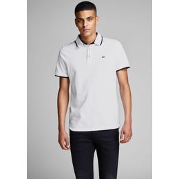 Jack & Jones Poloshirt JACK & JONES "JJEPAULOS Poloshirt mit klassischem Kragen und figurbetonter Form", Herren, Gr. M, wei&szlig;, Piqu&eacute;, Obermaterial: 100% Baumwolle, unifarben mit Farbeinsatz, schmal, Shirts, Logostickerei, modisch, schmal, Baumwolle, Polokragen