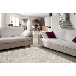 Teppich Kayoom "Spark 110", wei&szlig; (elfenbein, gold), B:80cm H:8mm L:150cm, Rindsleder, Teppiche, Teppich, 100% Leder, metallische Effekte, handgen&auml;htes Unikat