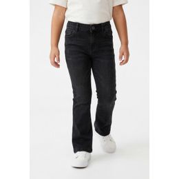 Bootcut-Jeans KIDS Only "KOGRAIN REG FLARED DNM PIM0013 NOOS", M&auml;dchen, Gr. 122, N-Gr, washed schwarz, Denim/Jeans, Obermaterial: 53% Viskose, 29% Baumwolle, 17% Polyester, 1% Elasthan, unifarben, ausgestellt lang, Jeans