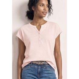 T-Shirt Street One, Damen, Gr. 46, minimal rose, Web, 50% Modal, 50% Baumwolle, unifarben, normal normal, Rundhals, abgesteppt, Shirts T-Shirt, mit geschlitztem Rundhalsausschnitt