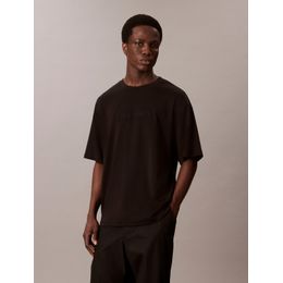 T-Shirt Calvin Klein "A - Rel Fashion Logo Tee", Herren, Gr. XL, schwarz, Single Jersey, Obermaterial: 100% Baumwolle, unifarben, regular fit normal, Rundhals, eingesetzt abgesteppte Kante, Shirts T-Shirt, Mit Rundhalsausschnitt