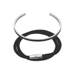 Armband MARC LAUDER "MS03BS", schwarz, silber, Armb&auml;nder, Herren, 37cm/Inner diameter 6cm, Edelstahl Leder, Edelstahl, Leder, Armband