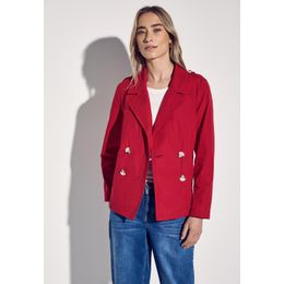 Kurzjacke Street One, Damen, Gr. 44, rot (strong rot), Stoff, Obermaterial: 62% Polyester, 38% Baumwolle. Futter: 100% Polyester, unifarben, gerade normal, V-Ausschnitt, B&uuml;ndchen, Jacken Kurzjacke, mit Reverskragen
