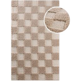 Badematte Wecon Home "Bobbi", beige, H:25mm, Oberfl&auml;che: 100% Polyester, Badematten, Badematte, Badteppich, Schachbrett-Design, weich, rutschhemmend, waschbar