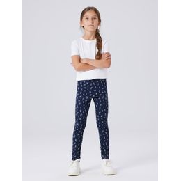 Leggings name it "NKFVIVIAN AOP LEGGING NOOS", M&auml;dchen, Gr. 110, N-Gr, schwarz sapphire, Jersey, Obermaterial: 95% Baumwolle, 5% Elasthan, bedruckt, slim fit lang, Hosen Leggings