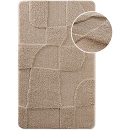 Badematte Wecon Home "Davie", sand beige, H:25mm, Oberfl&auml;che: 100% Polyester, Badematten, Badematte, Badteppich, Hoch-Tief-Effekt, weich, rutschhemmend, waschbar, getuftet