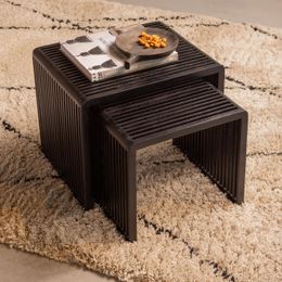 Beistelltisch Woood "Willa aus Teakholz, organische Formgebung 50x43,5x40 / 40x38x35 cm", schwarz, B:50cm H:40cm T:43,5cm, Tische, Beistelltisch, 2er-Set, Tragkraft 15 kg, recyceltem Teakholz farbig behandelt