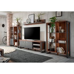Wohnwand Home Affaire "Detroit Set 1", braun (braun, schieferfarben), B:360cm, Kastenm&ouml;bel-Sets, Wohnwand