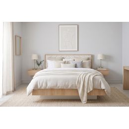 Polsterbett Home Affaire "CUBIQUE mit/ohne Lattenrost, mit Bettkasten, Breite 160 oder 180 cm", eich, kaschmi, B:188,8cm H:96,8cm L:210,6cm, 100% Polyester, Betten, Polsterbett, mit gepolstertes Kopfteil und Bettkasten
