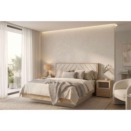Polsterbett Home Affaire "CUBIQUE mit/ohne Lattenrost, mit Bettkasten, Breite 160 oder 180 cm", eich, kaschmi, B:188,8cm H:96,8cm L:210,6cm, 100% Polyester, Betten, Polsterbett, mit gepolstertes Kopfteil und Bettkasten
