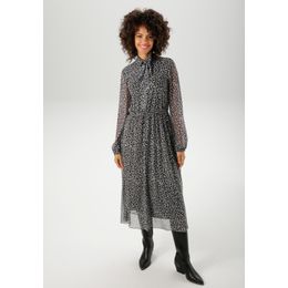 Blusenkleid Aniston CASUAL, Damen, Gr. 40, N-Gr, grau (grau leo), Mesh, Obermaterial: 95% Polyester, 5% Elasthan. Futter: 100% Polyester, figurumspielend wadenlang, elastischer Bund mit Gummizug, Kleider Blusenkleid, mit farbharmonischem Animal-Print