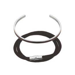 Armband MARC LAUDER "MS03RS", schwarz braun, silber, Armb&auml;nder, Herren, 37cm/Inner diameter 6cm, Edelstahl Leder, Edelstahl, Leder, Armband