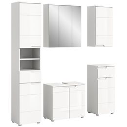 Badm&ouml;bel-Set Welltime "CAPRI, 5-teilig, mit eingefasster Griffmulde, bestehend aus:", wei&szlig; (wei&szlig;, wei&szlig; hochglanz), B:169cm H:193cm T:34cm, Kastenm&ouml;bel-Sets, Badm&ouml;bel-Set, Hochschrank, WBU, Spiegelschrank, Unterschrank und H&auml;ngeschrank