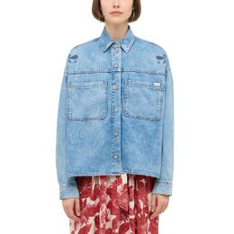Hemdbluse Mustang "Damen Style Ayana Overshirt", Damen, Gr. 40, blau (blau 410), 100% Baumwolle, unifarben, oversize, Blusen Hemdbluse