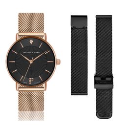 Quarzuhr ISABELLA FORD "SFA9-1", rose gold, schwarz, Armbanduhren, Damen, Quarzuhr