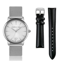 Quarzuhr ISABELLA FORD "SFA1-1", silber, schwarz, Armbanduhren, Damen, Quarzuhr