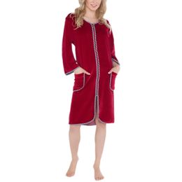 Damenbademantel AQUARTI "Bademantel Aquarti Damen Velours Bademantel Morgenmantel Kurz mit Rei&szlig;verschlus" Gr. XXXL, rot (weinrot), 3XL, Obermaterial: 80% Baumwolle CO. 20% Polyester PES., Hausm&auml;ntel