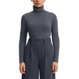 Rollkragenshirt QS, Damen, Gr. L, blau, Web, Obermaterial: 100% Baumwolle, unifarben, slim fit taillenbedeckt, ohne Ausschnitt, Shirts, mit Rollkragen