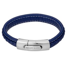 Armband PHILIPP BLANC "PBA39LS", dunkelblau, silber, Armb&auml;nder, Herren, 22cm, Edelstahl Leder, Edelstahl, Leder, Armband