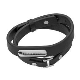 Armband PHILIPP BLANC "PBA41BS", schwarz, silber, Armb&auml;nder, Herren, 18cm/19.5cm, Edelstahl Leder, Edelstahl, Leder, Armband