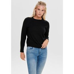 Rundhalspullover Only "ONLLESLY KINGS", Damen, Gr. XS, schwarz, Feinstrick, Obermaterial: 50% Viskose, 27% Nylon, 23% Polyester, unifarben, figurumspielend normal, Rundhals, Raglan&auml;rmel Rippstrickb&uuml;ndchen, Pullover Rundhalspullover, in melierter Optik