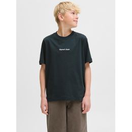 Jack & Jones T-Shirt JACK & JONES JUNIOR "JORNORREBRO EMB TEE SS CN NOOS JNR", Jungen, Gr. 152, schwarz (forest river), Single Jersey, Obermaterial: 100% Baumwolle, bedruckt, relaxed fit normal, Rundhals, Shirts T-Shirt, Baumwolle, relaxed fit, Kurzarm